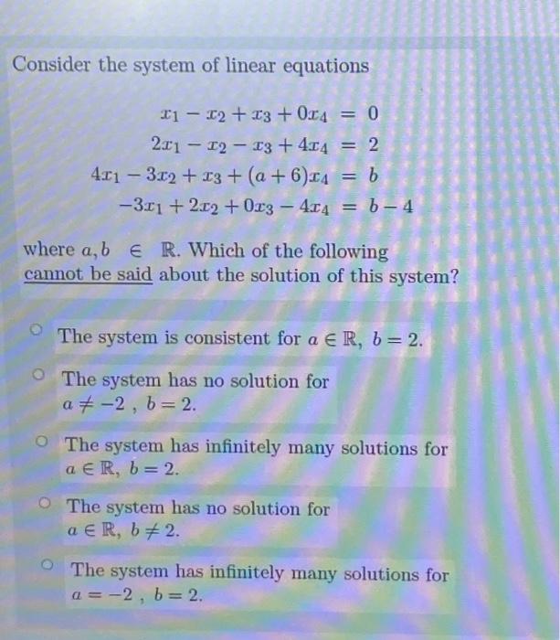 Solved Consider the system of linear equations | Chegg.com