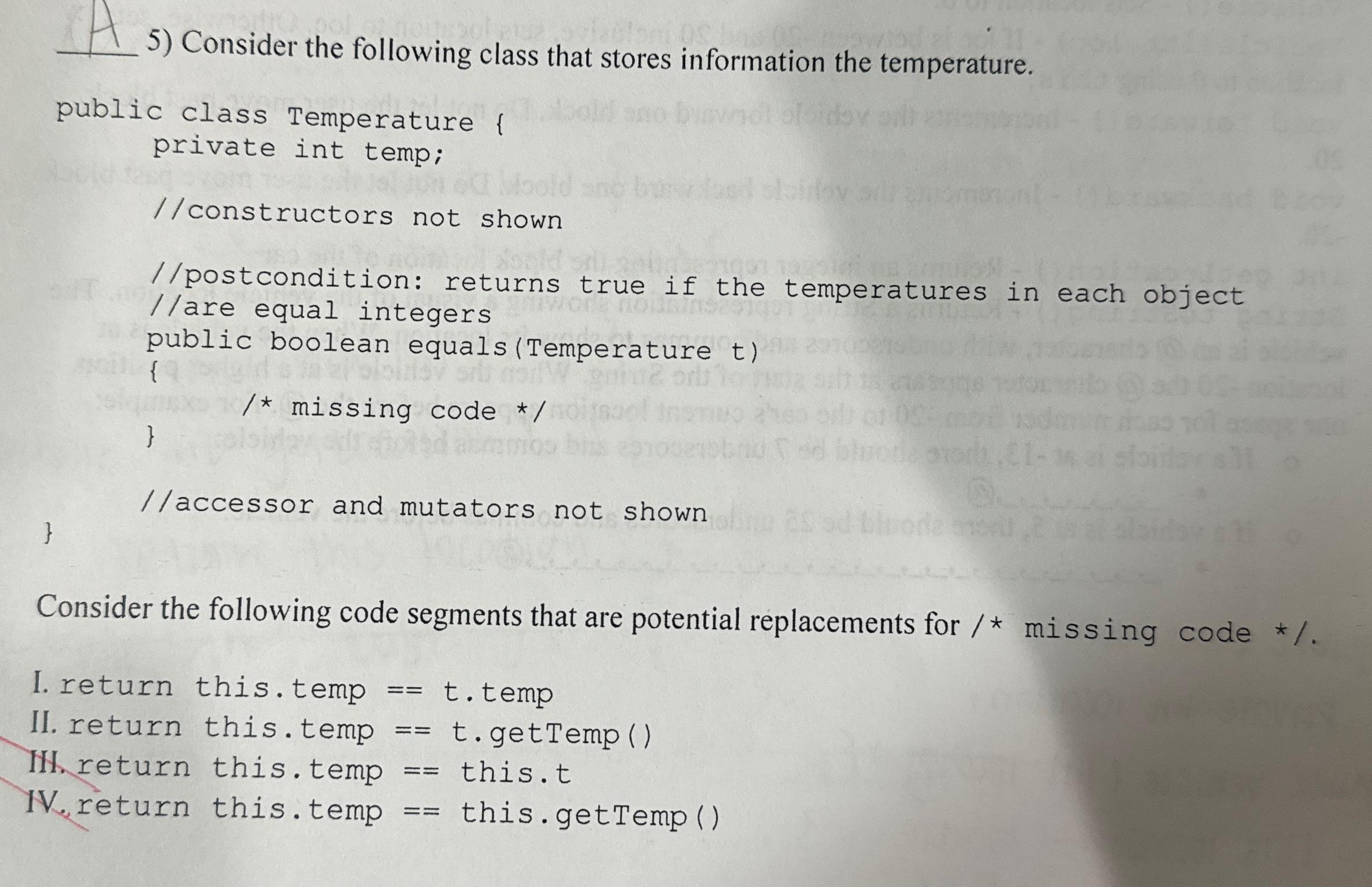 Solved Consider the following class that stores information | Chegg.com
