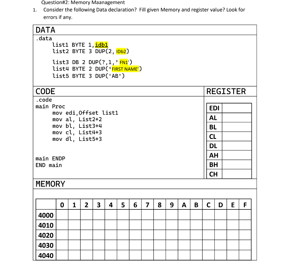 Solved Question#2: Memory MaanagementConsider the following | Chegg.com