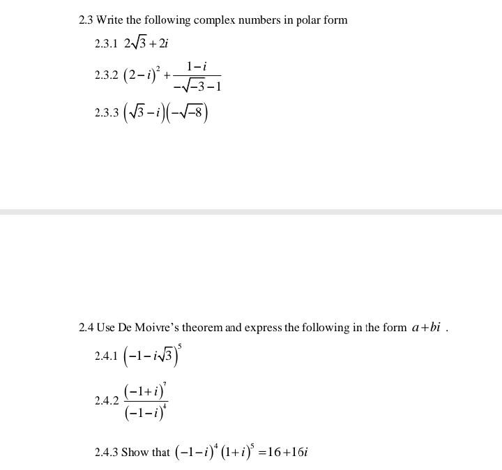 Solved 2.3 Write the following complex numbers in polar form | Chegg.com