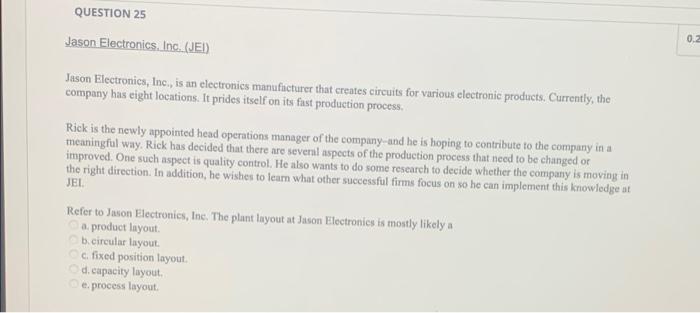 Solved QUESTION 25 Jason Electronics, Inc. (JEI) 0.2 Jason | Chegg.com
