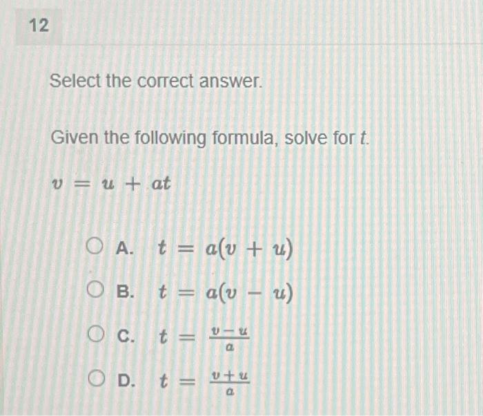 Solved 12 Select the correct answer. Given the following | Chegg.com