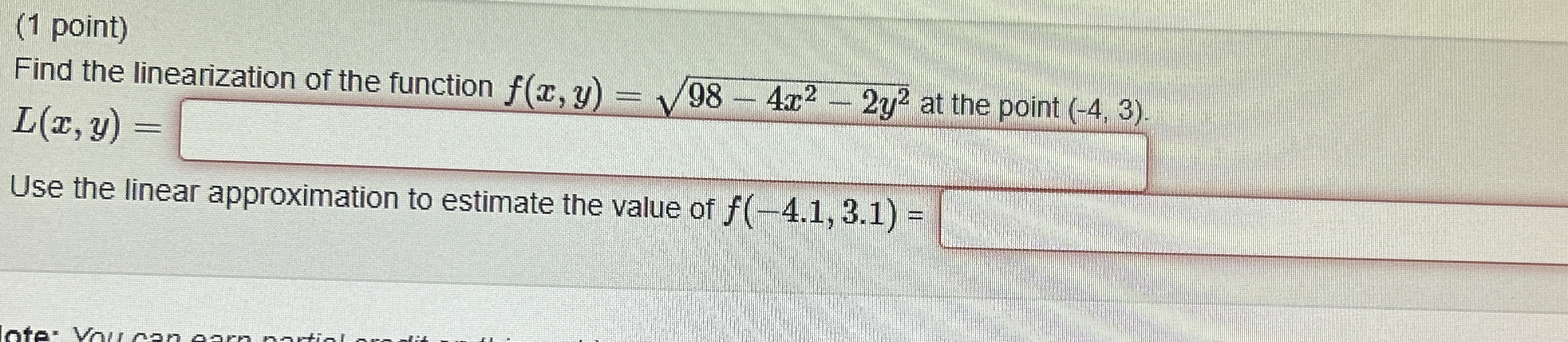 Solved (1 ﻿point)Find the linearization of the function | Chegg.com