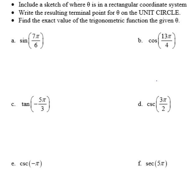 Solved REMEMBER TO SKETCH THE UNIT CIRCLE TO SHOW WHERE EACH | Chegg.com
