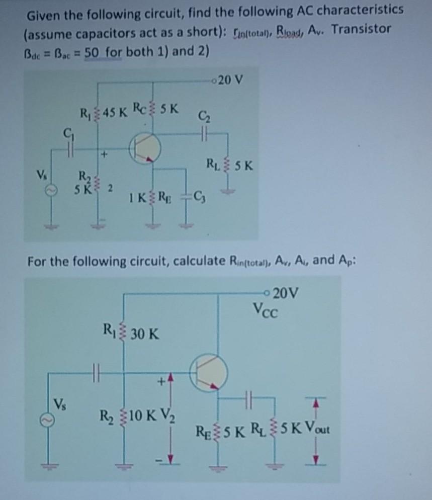 Solved Given the following circuit, find the following AC | Chegg.com