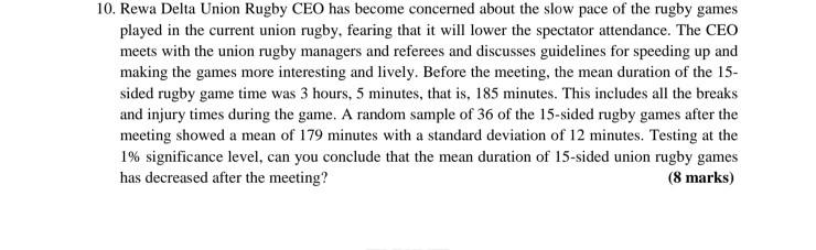 Solved 10. Rewa Delta Union Rugby CEO has become concerned | Chegg.com