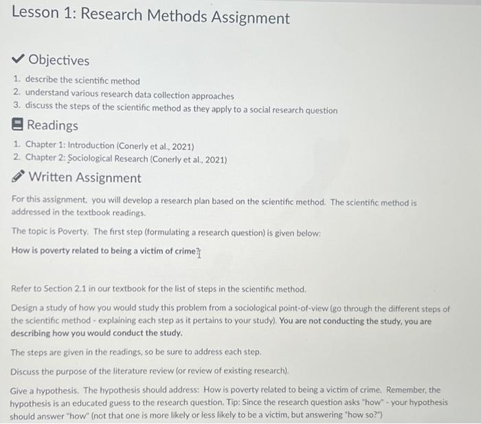 Lesson 1: Research Methods Assignment Objectives 1. | Chegg.com