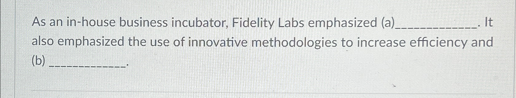 Solved As an in-house business incubator, Fidelity Labs | Chegg.com