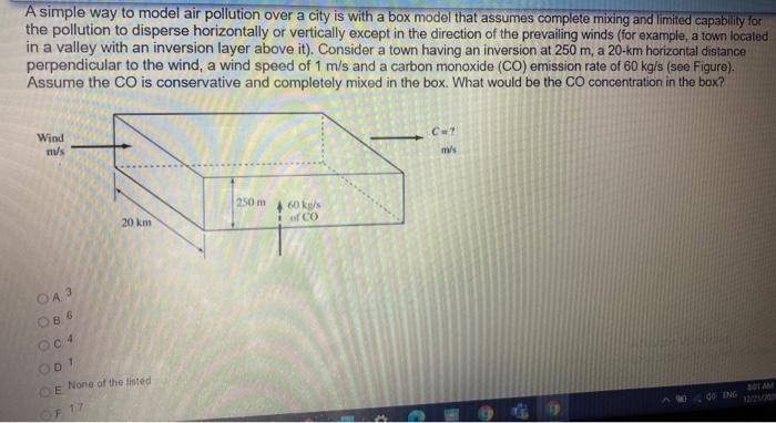 Solved A simple way to model air pollution over a city is | Chegg.com