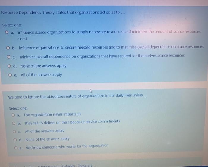 Solved Resource Dependency Theory states that organizations | Chegg.com