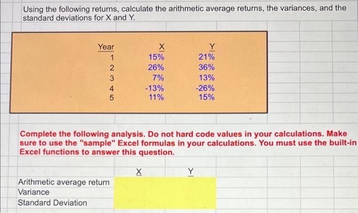 Solved Using The Following Returns Calculate The Arithmetic
