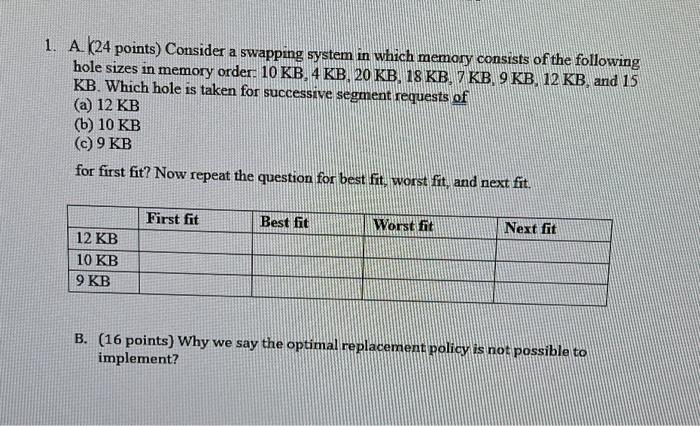 Solved 1. A. (24 points) Consider a swapping system in which | Chegg.com