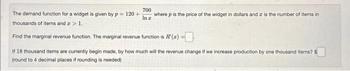 Solved The demand function for a widget is given by | Chegg.com