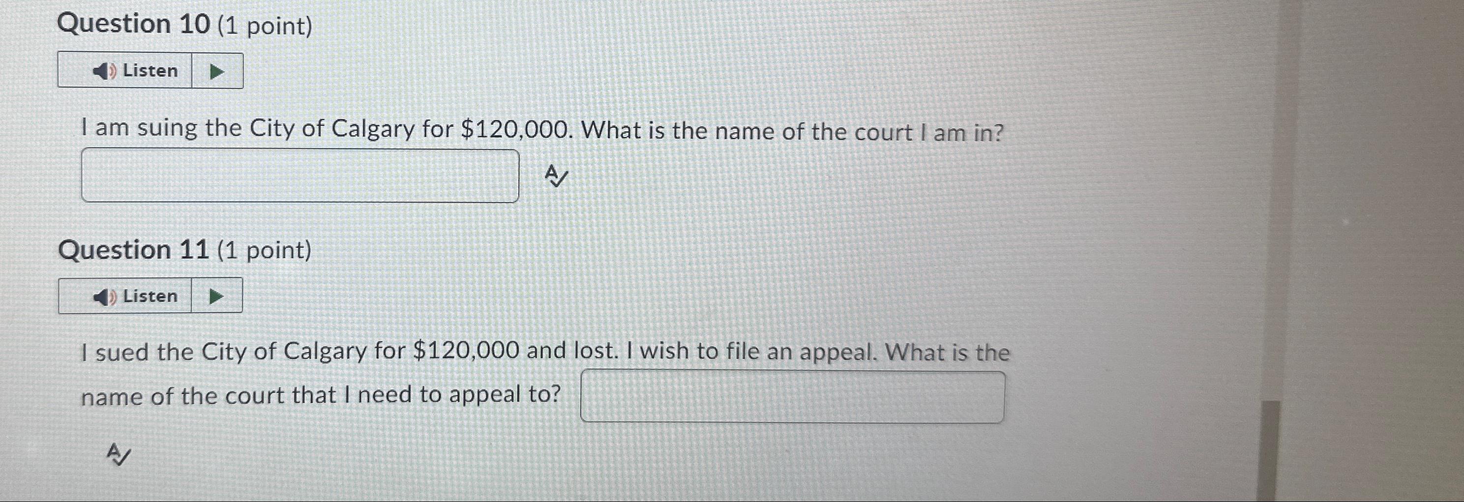 Solved Question 10 (1 point)I am suing the City of Calgary | Chegg.com Solved Question 10 (1 point)I am suing the City of Calgary | Chegg.com