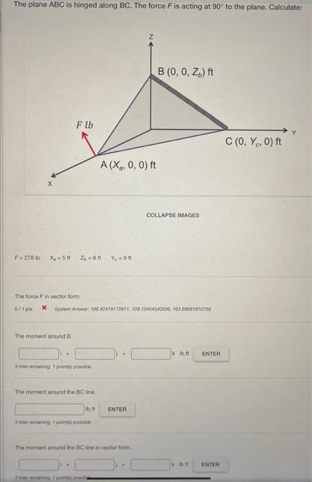 The plane ABC is hinged along BC. The force F is | Chegg.com