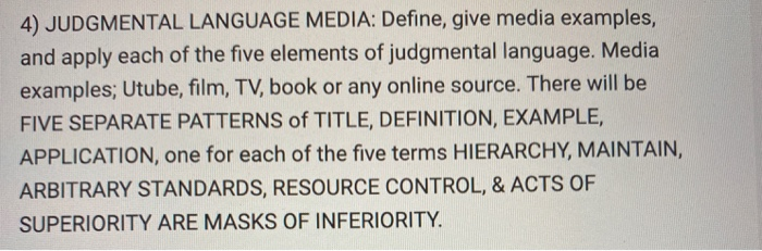 4) JUDGMENTAL LANGUAGE MEDIA: Define, give media | Chegg.com