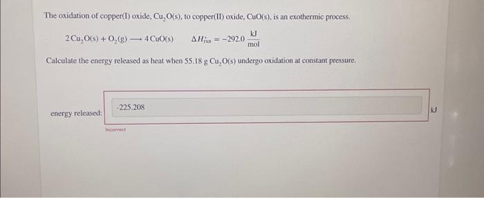 Solved The oxidation of copper(I) oxide, Cu2O(s), to | Chegg.com