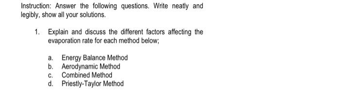 Solved Instruction: Answer the following questions. Write | Chegg.com