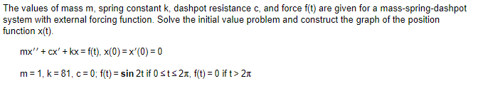 Solved The values of mass m, ﻿spring constant k, ﻿dashpot | Chegg.com