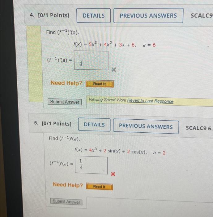 Solved Find (f−1)′(a). f(x)=5x3+4x2+3x+6,a=6(f−1)′(a)= [0/1 | Chegg.com