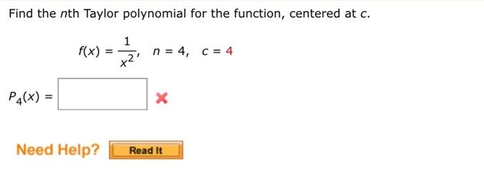 Solved Find the nth Taylor polynomial for the function, | Chegg.com
