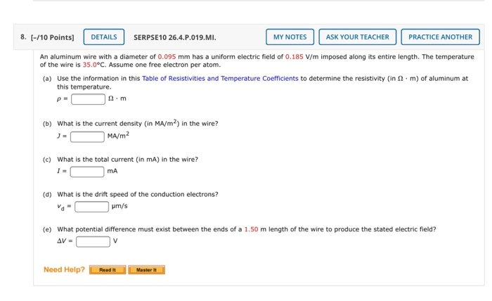 Solved 8. [-/10 Points) DETAILS SERPSE10 26.4.P.019.MI. MY | Chegg.com