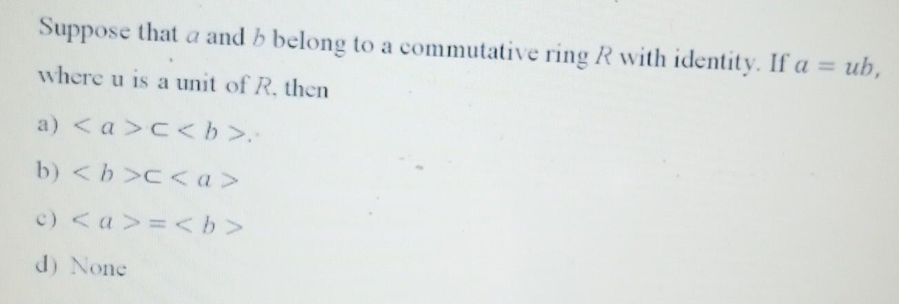 Solved Suppose that a and b belong to a commutative ring R | Chegg.com