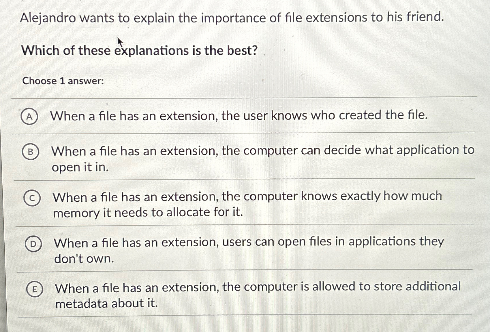Solved Alejandro wants to explain the importance of file | Chegg.com