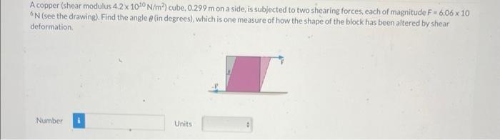 Solved A copper (shear modulus 4.2×1010 N/m2 ) cube, 0.299 m | Chegg.com