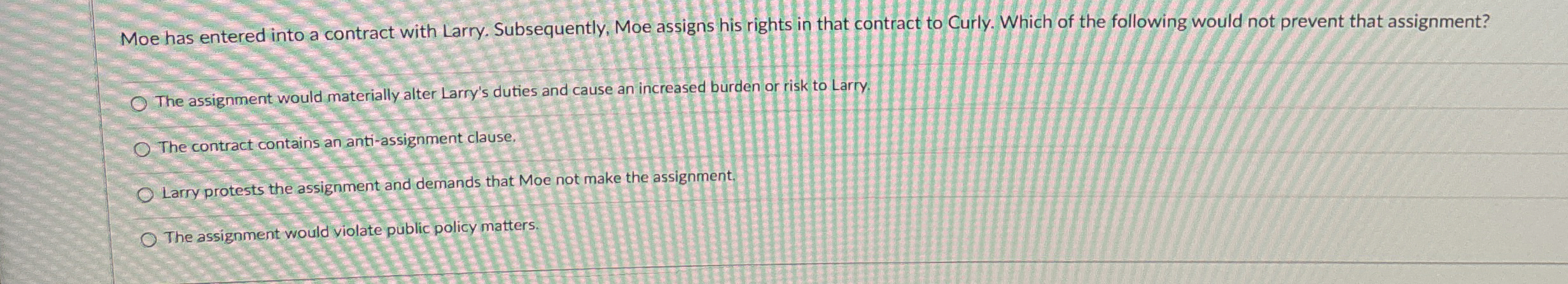 Solved Moe has entered into a contract with Larry. | Chegg.com