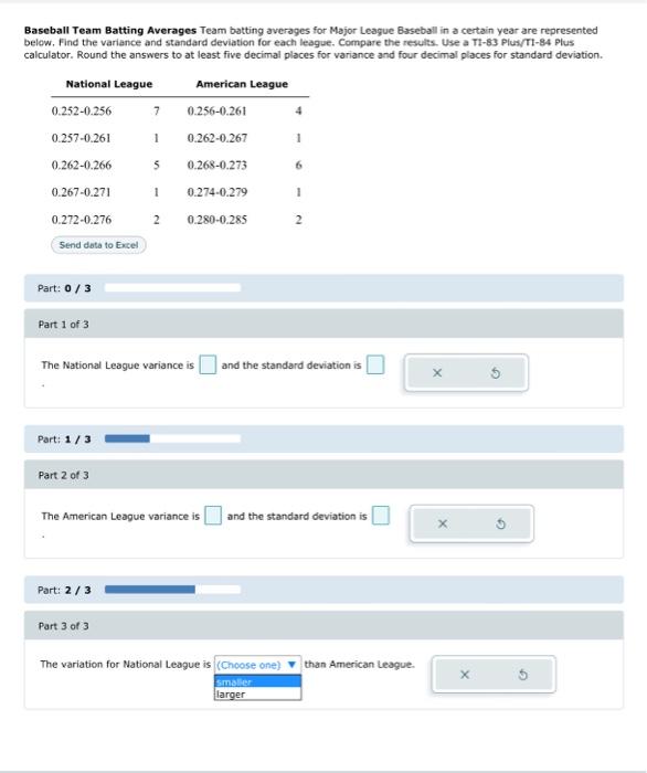 Solved Baseball Team Batting Averages Team batting averages | Chegg.com