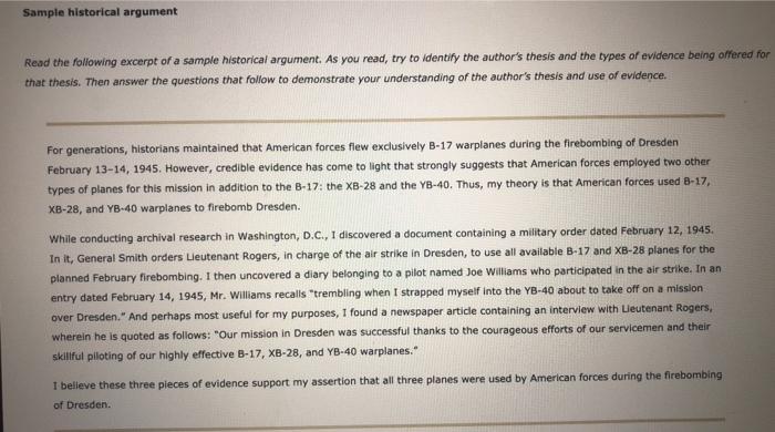 Solved 2. Arguments in history: Thesis and evidence A | Chegg.com