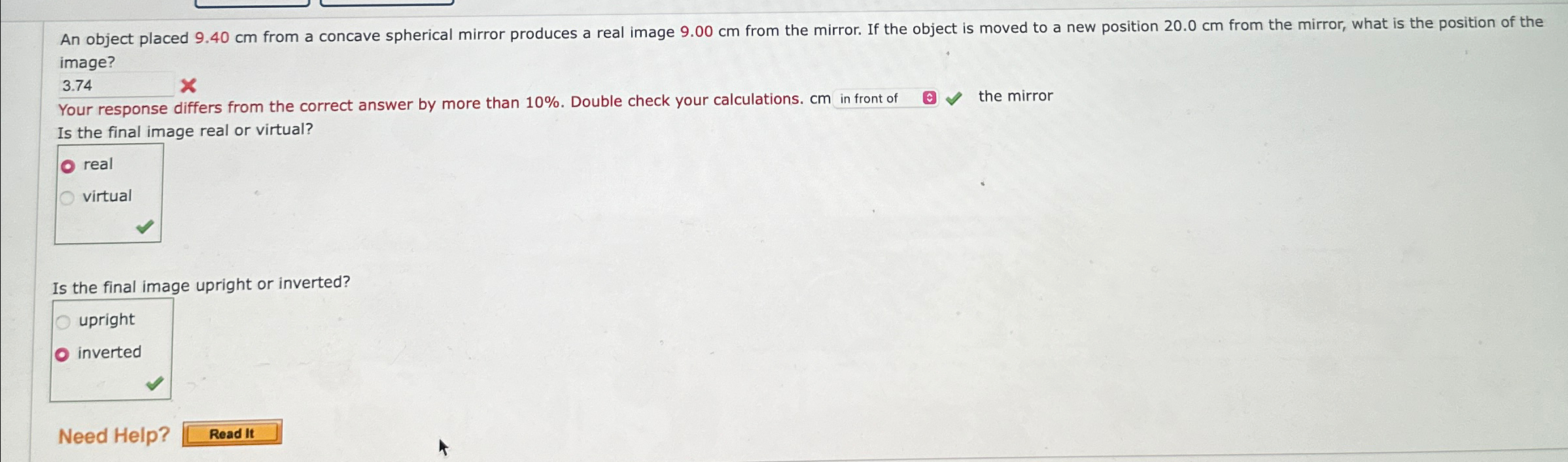 Solved An object placed 9.40cm ﻿from a concave spherical | Chegg.com