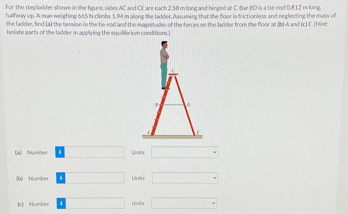 Solved For the stepladder shown in the figure, sides AC and | Chegg.com