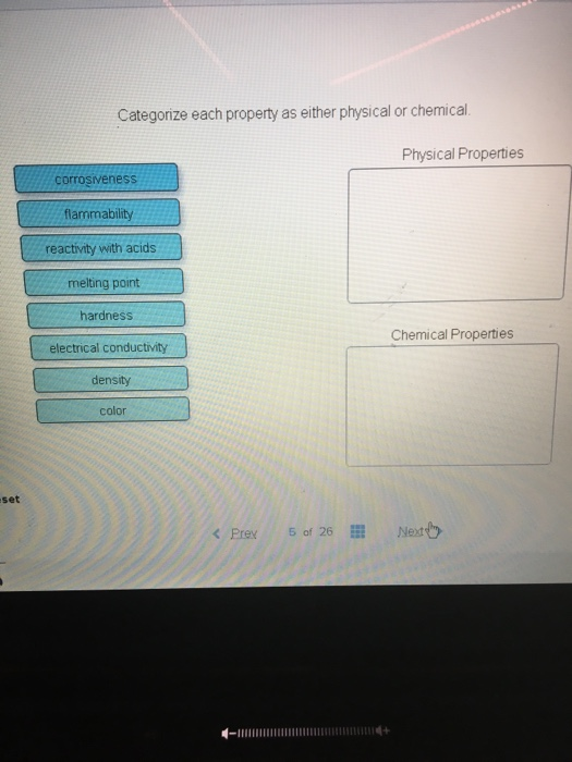 Solved Categorize each property as either physical or | Chegg.com