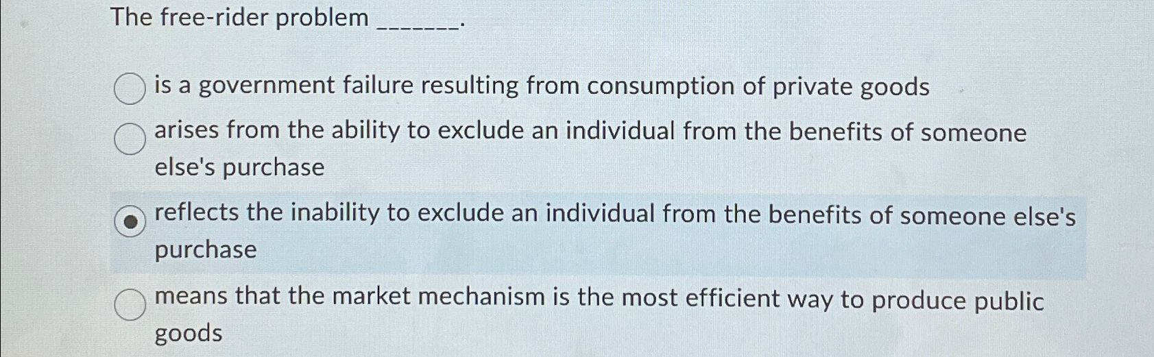 Solved The free-rider problemis a government failure | Chegg.com