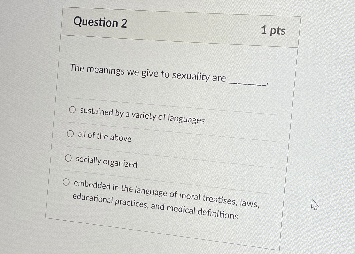 Solved Question 21 ﻿ptsThe meanings we give to sexuality are | Chegg.com