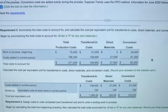 Solved Requirement 3. Assign costs to units completed (and | Chegg.com