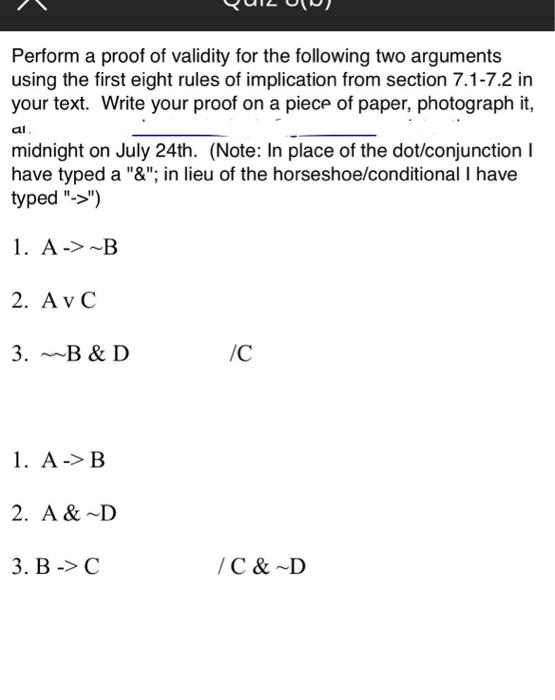 Perform a proof of validity for the following two | Chegg.com