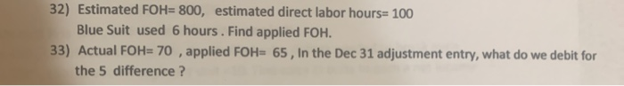 Solved 32) Estimated FOH= 800, estimated direct labor hours= | Chegg.com