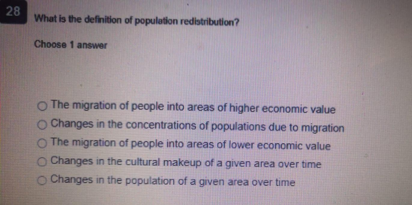 Solved What is the definition of population redistribution? | Chegg.com