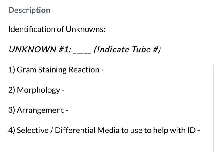 Solved Description Identification of Unknowns: UNKNOWN \#1: | Chegg.com
