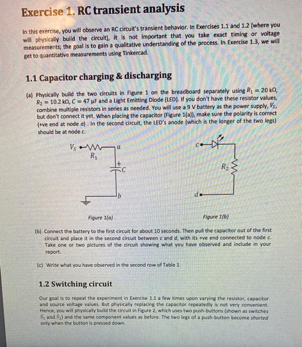 Solved Exercise 1. RC transient analysis In this exercise, | Chegg.com