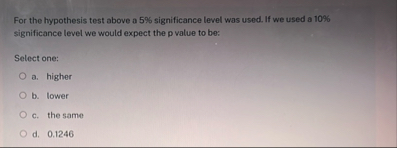 Solved For the hypothesis test above a 5% ﻿significance | Chegg.com