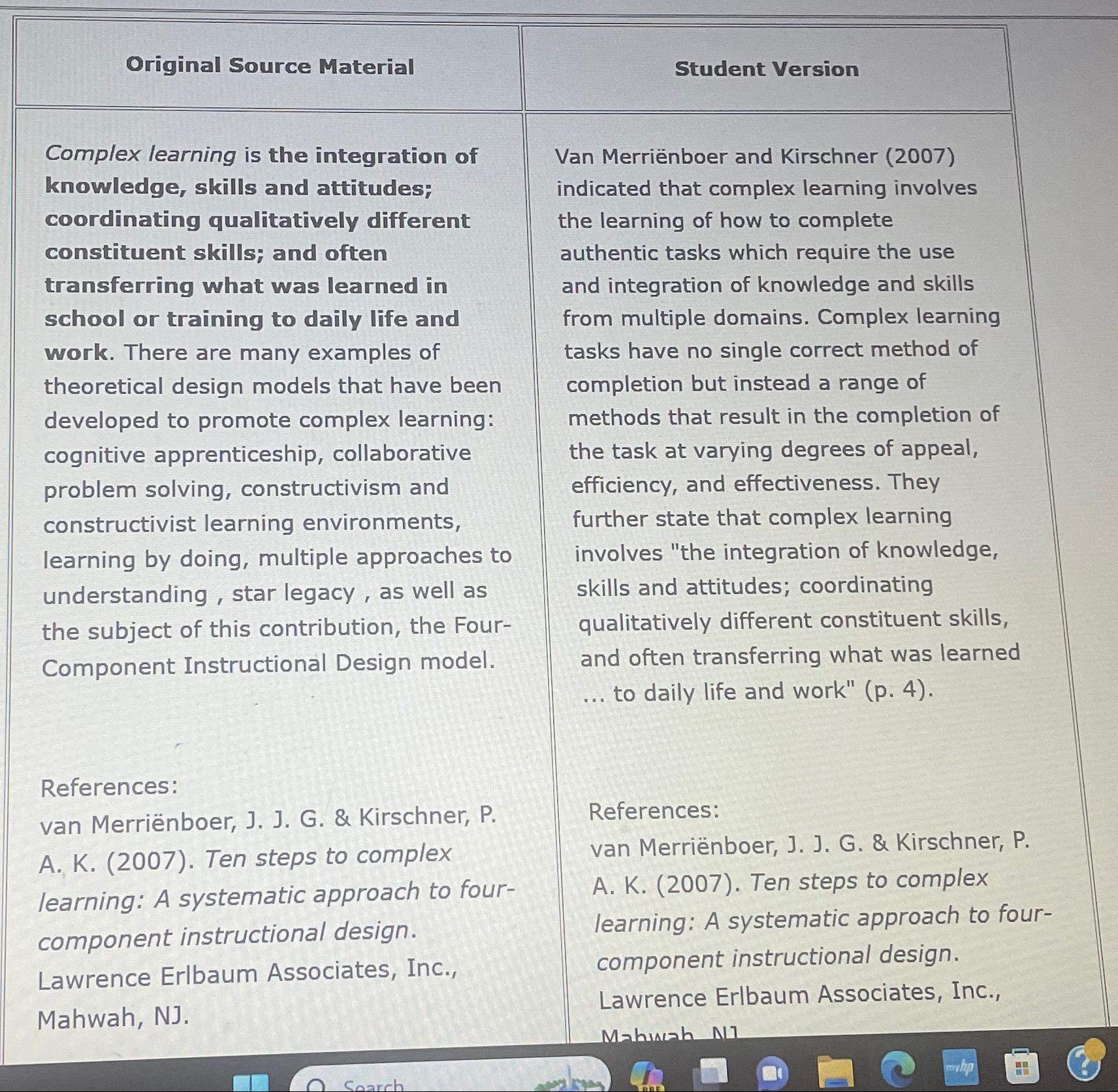 Solved \table[[Original Source Material,Student | Chegg.com