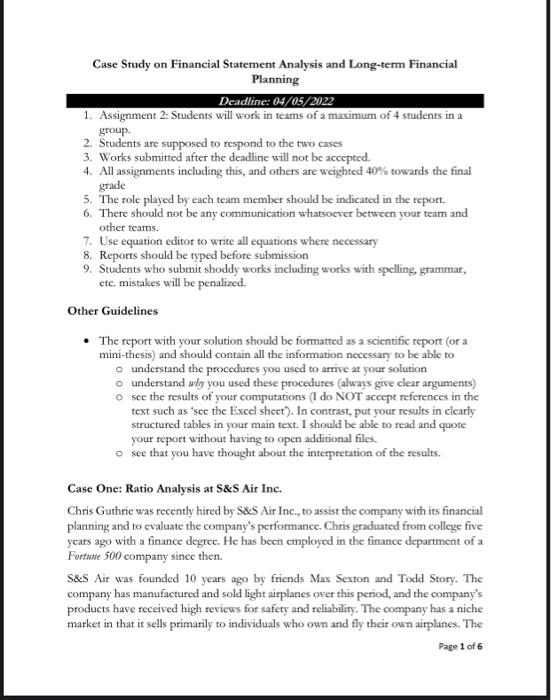 Solved Case Study on Financial Statement Analysis and | Chegg.com