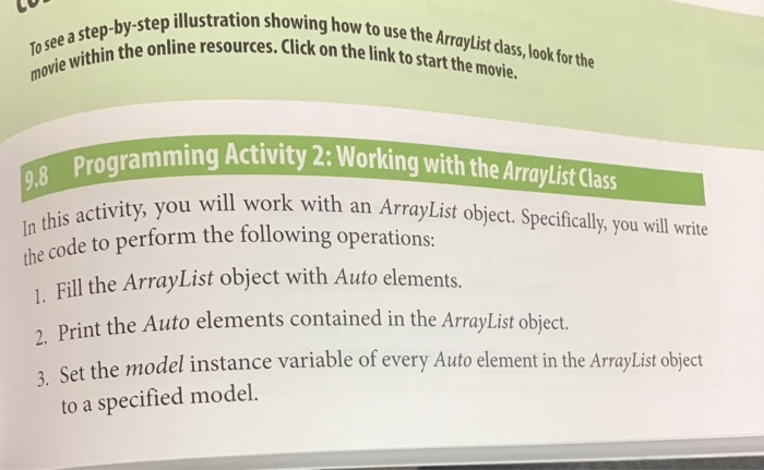 Solved LU ion showing how to use the ArrayList class, look | Chegg.com