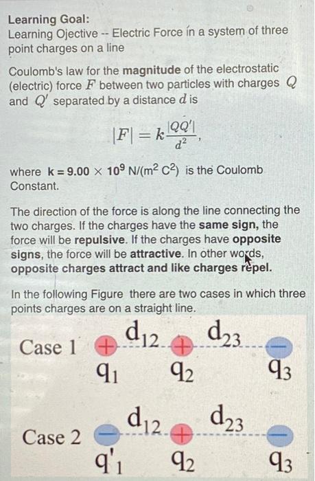 Solved Learning Goal: Learning Ojective -- Electric Force ín | Chegg.com
