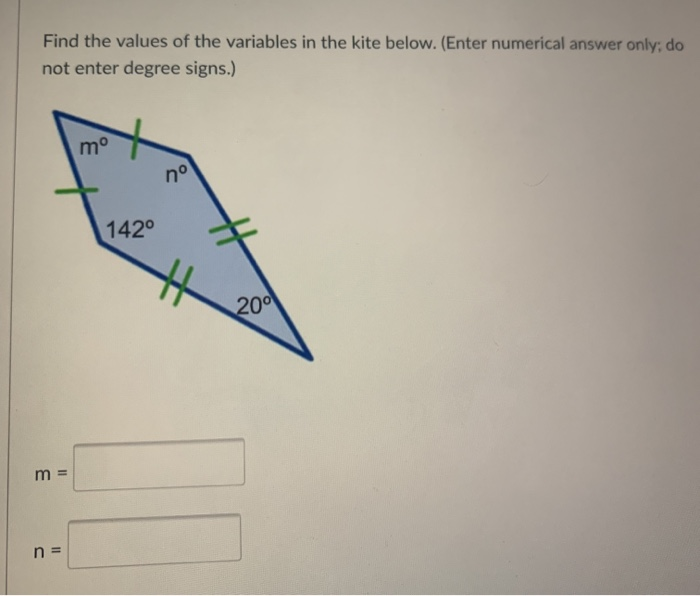 Solved Find the values of the variables in the kite below. | Chegg.com
