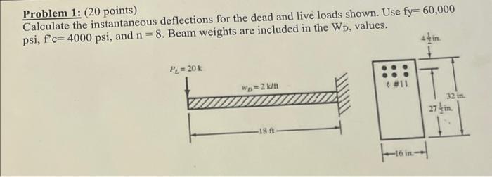 Calculate the instantaneous deflections for the dead | Chegg.com